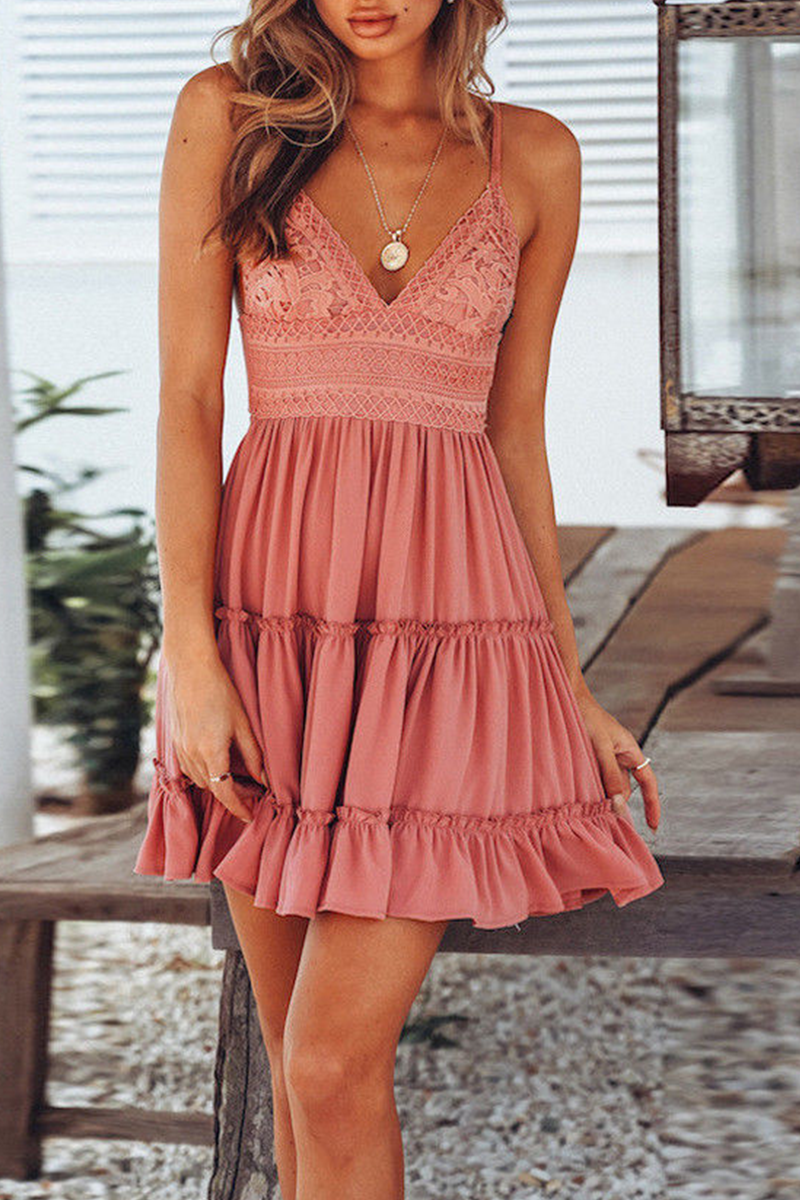 Women's V-Neck Spaghetti Strap Cake Skirt Dress – Jones Moda