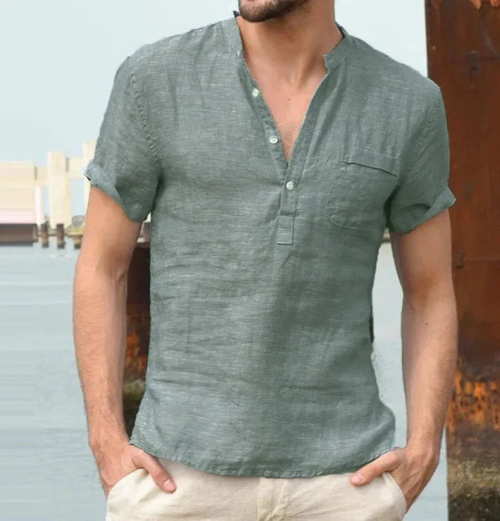 Men's Short-Sleeve Button-Up Henley Shirt – Jones Moda